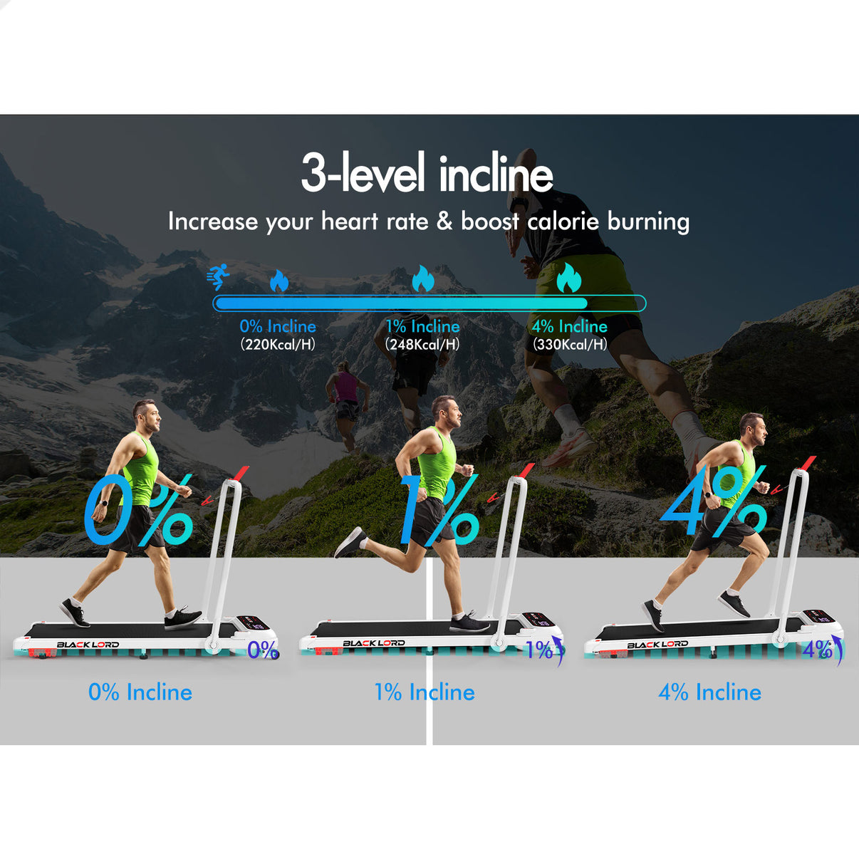 BLACK LORD Treadmill Electric Walking Pad Incline Shock Absorbers Fold ...