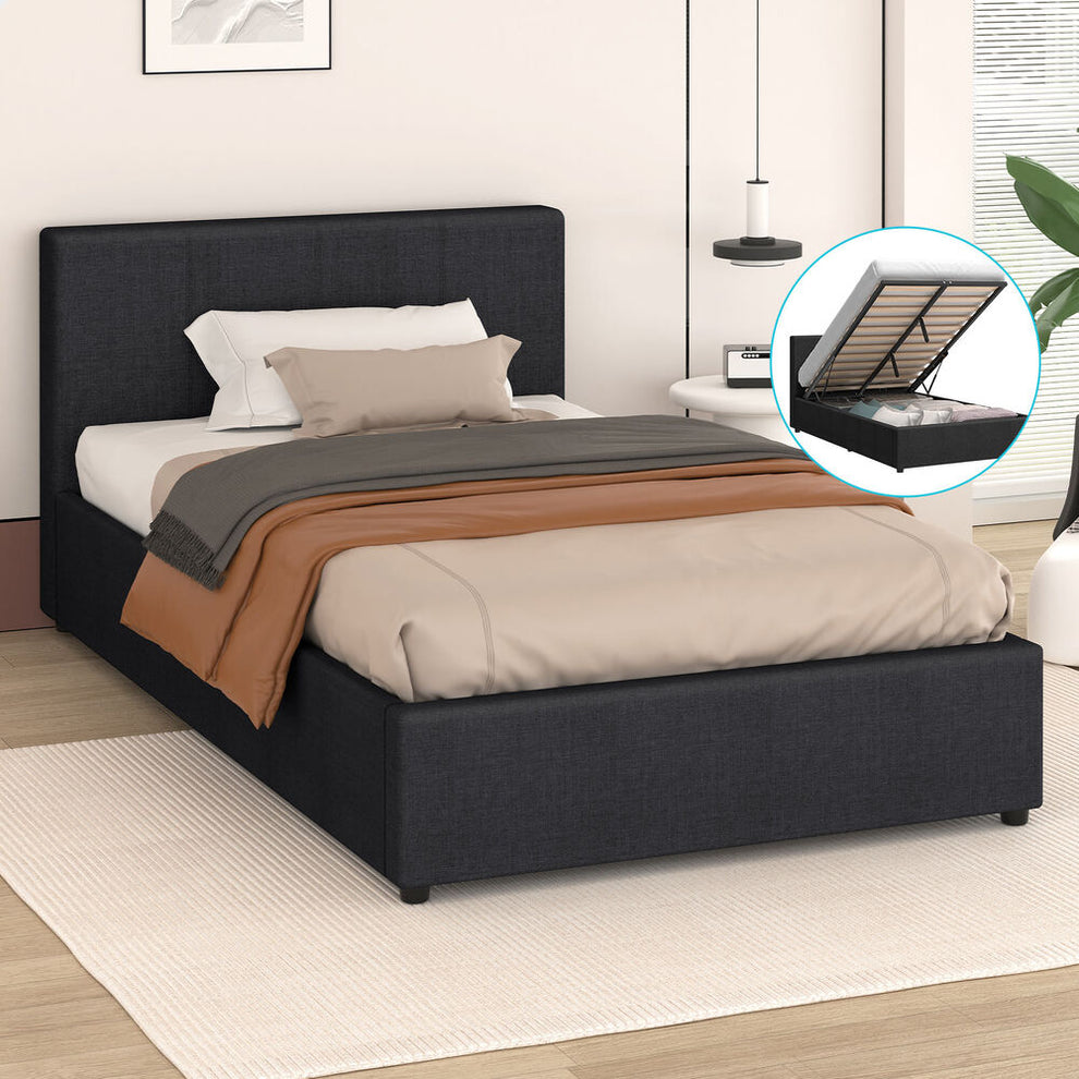 ALFORDSON Bed Frame King Single Gas Lift Storage Base Fabric Charcoal ...