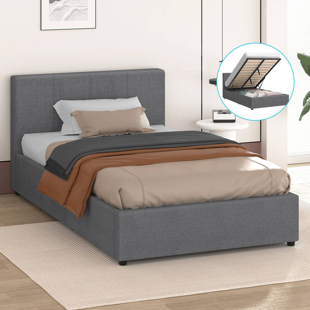 ALFORDSON Bed Frame King Single Gas Lift Storage Base Grey Fabric TRIC ...