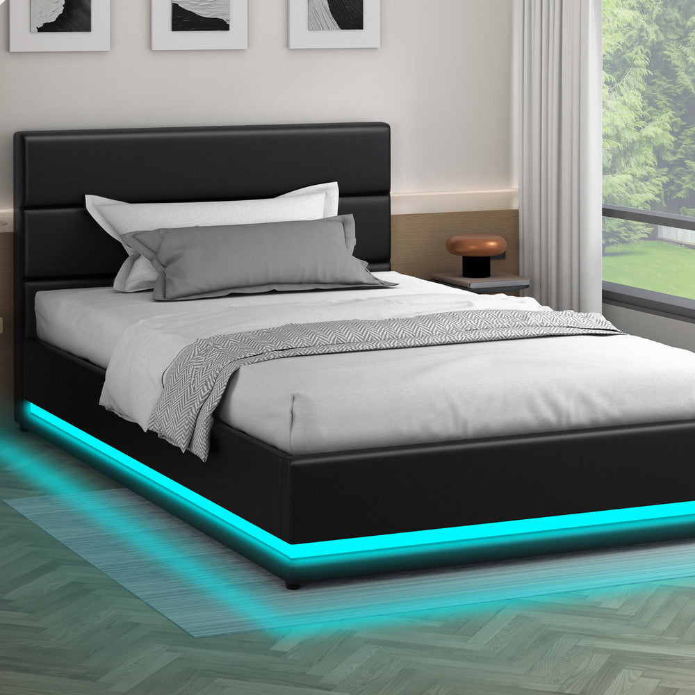 ALFORDSON Bed Frame King Single Platform RGB LED Gas Lift Base Storage ...