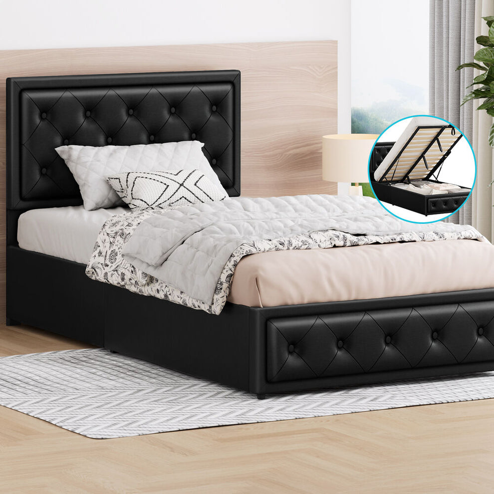 ALFORDSON Bed Frame King Single Gas Lift Storage Mattress Base Leather ...