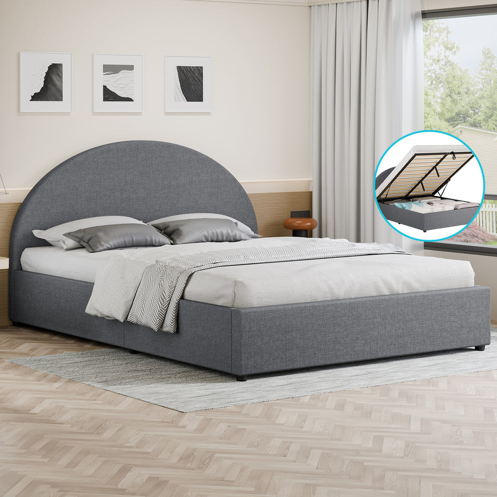 ALFORDSON Bed Frame Queen Size Gas Lift Base With Storage Grey Fabric ...