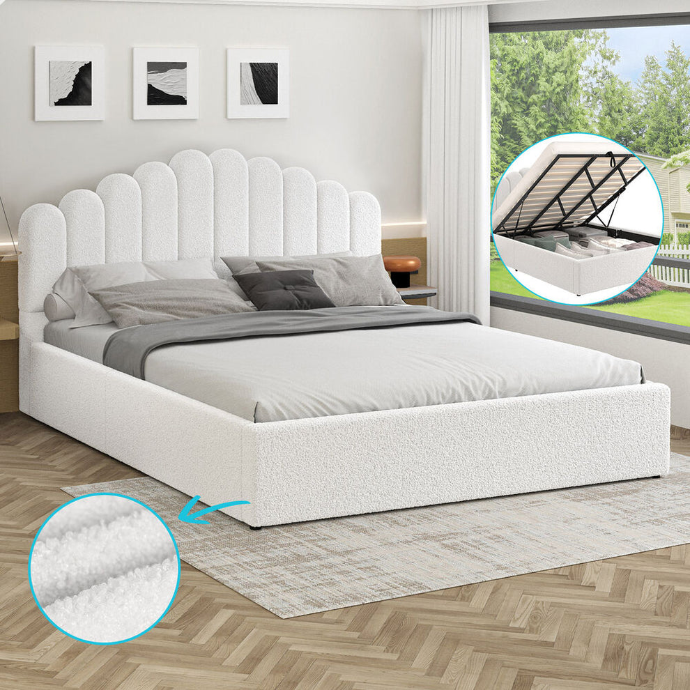 ALFORDSON Bed Frame King Size Gas Lift Storage Base Wooden Boucle MILT ...