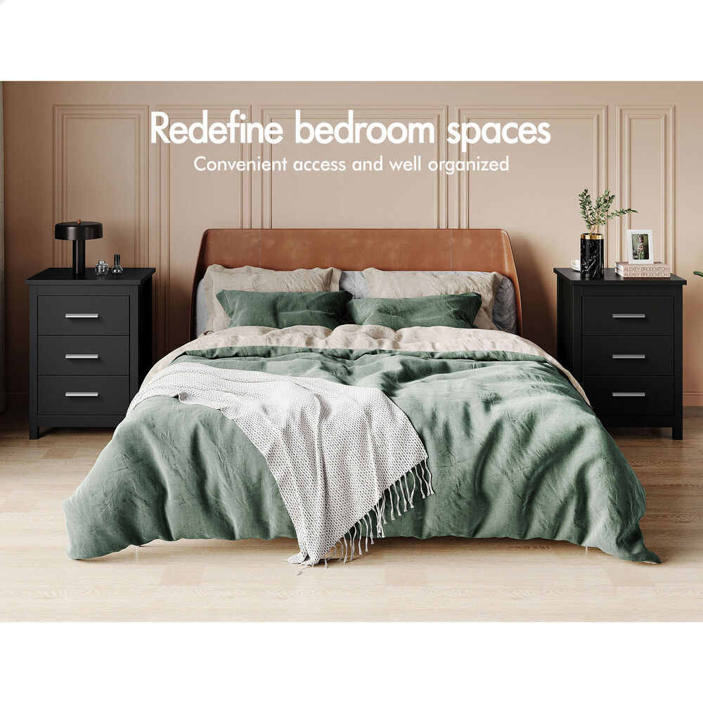 ALFORDSON Bedside Table Hamo Nightstand Storage Side End 3 Drawers Bla ...