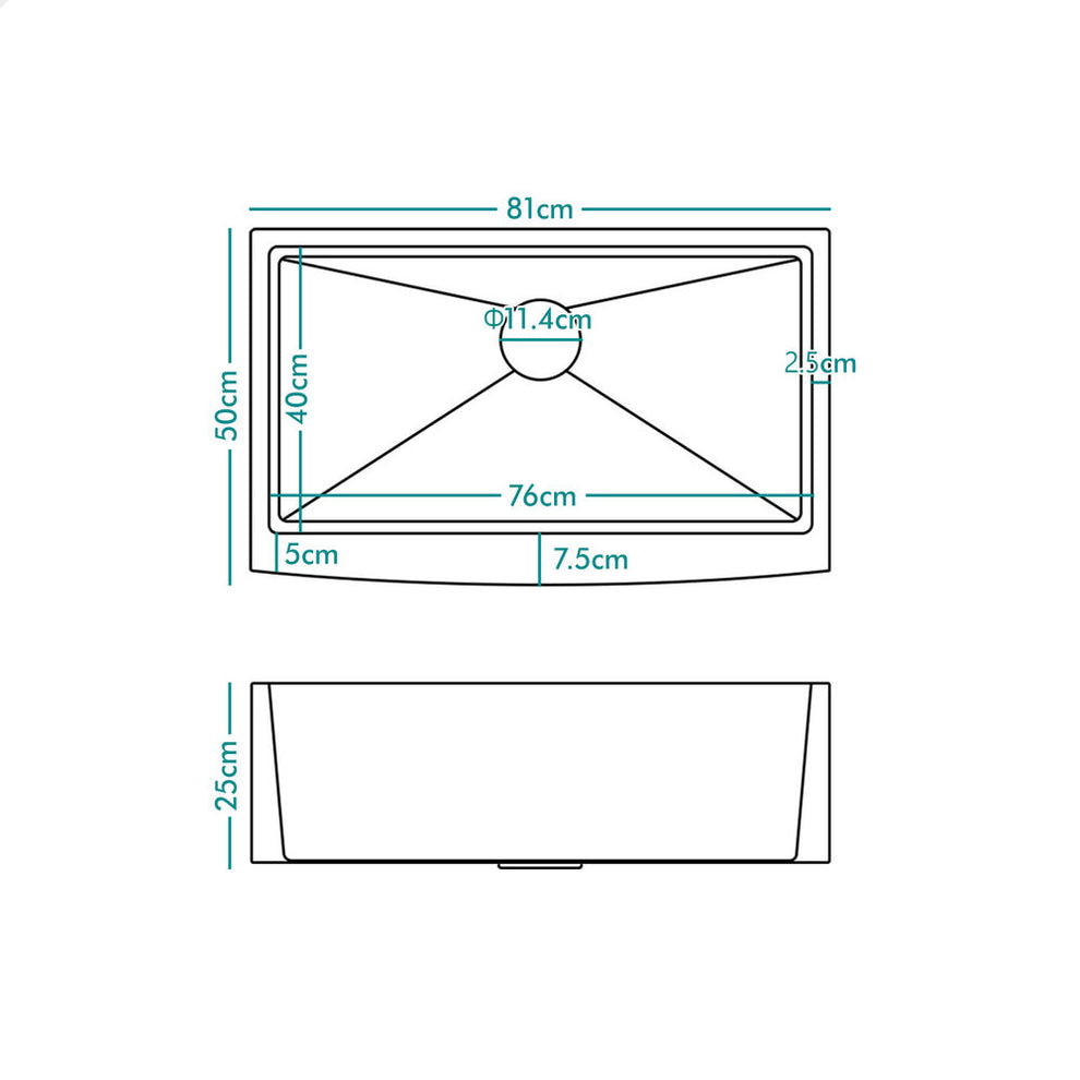 ALFORDSON Farmhouse Kitchen Sink 81x50cm Stainless Steel Basin Single ...